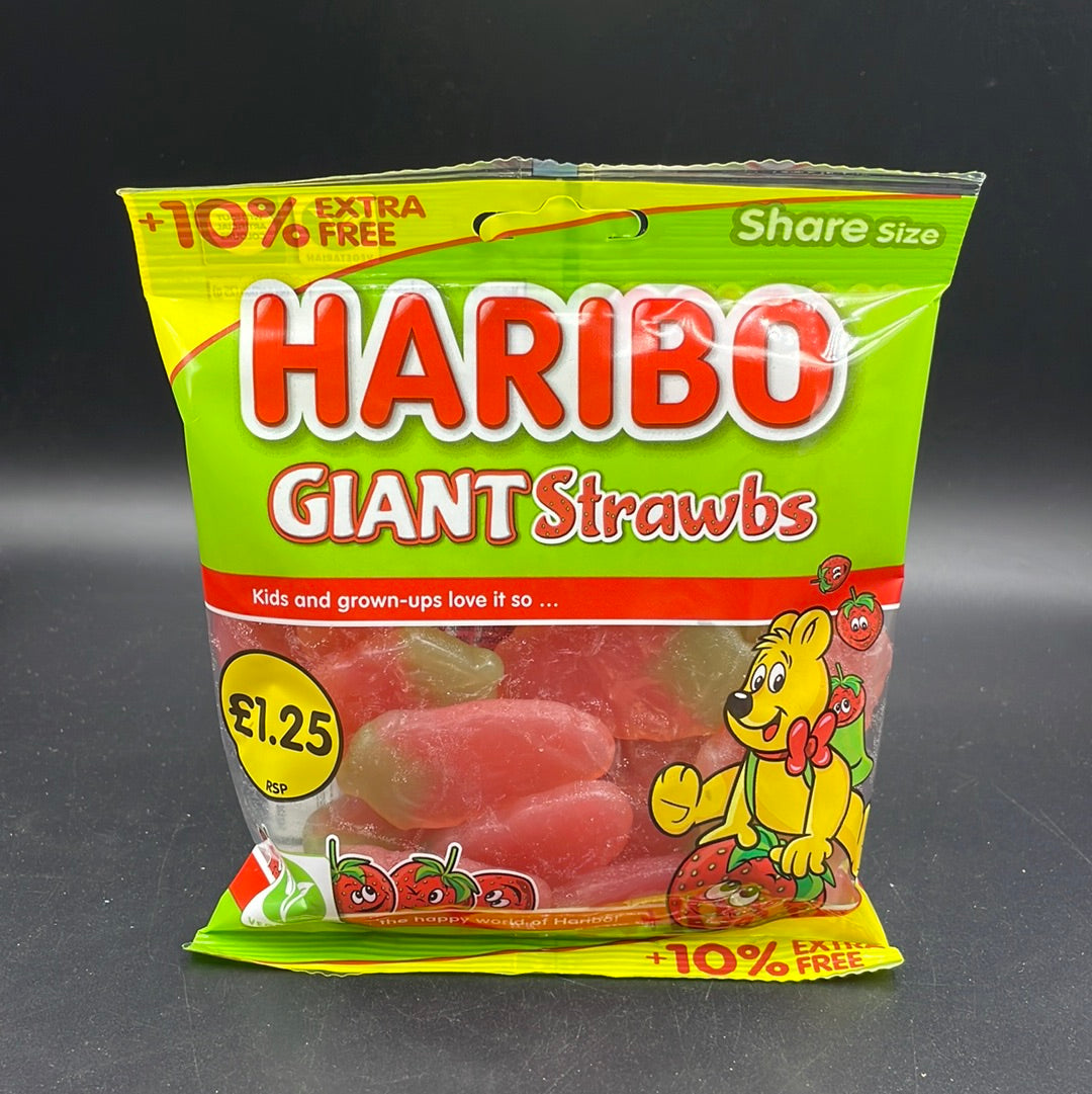 Haribo - GIANT Strawbs Flavour, Share Size Gummy Candy 160g (UK)