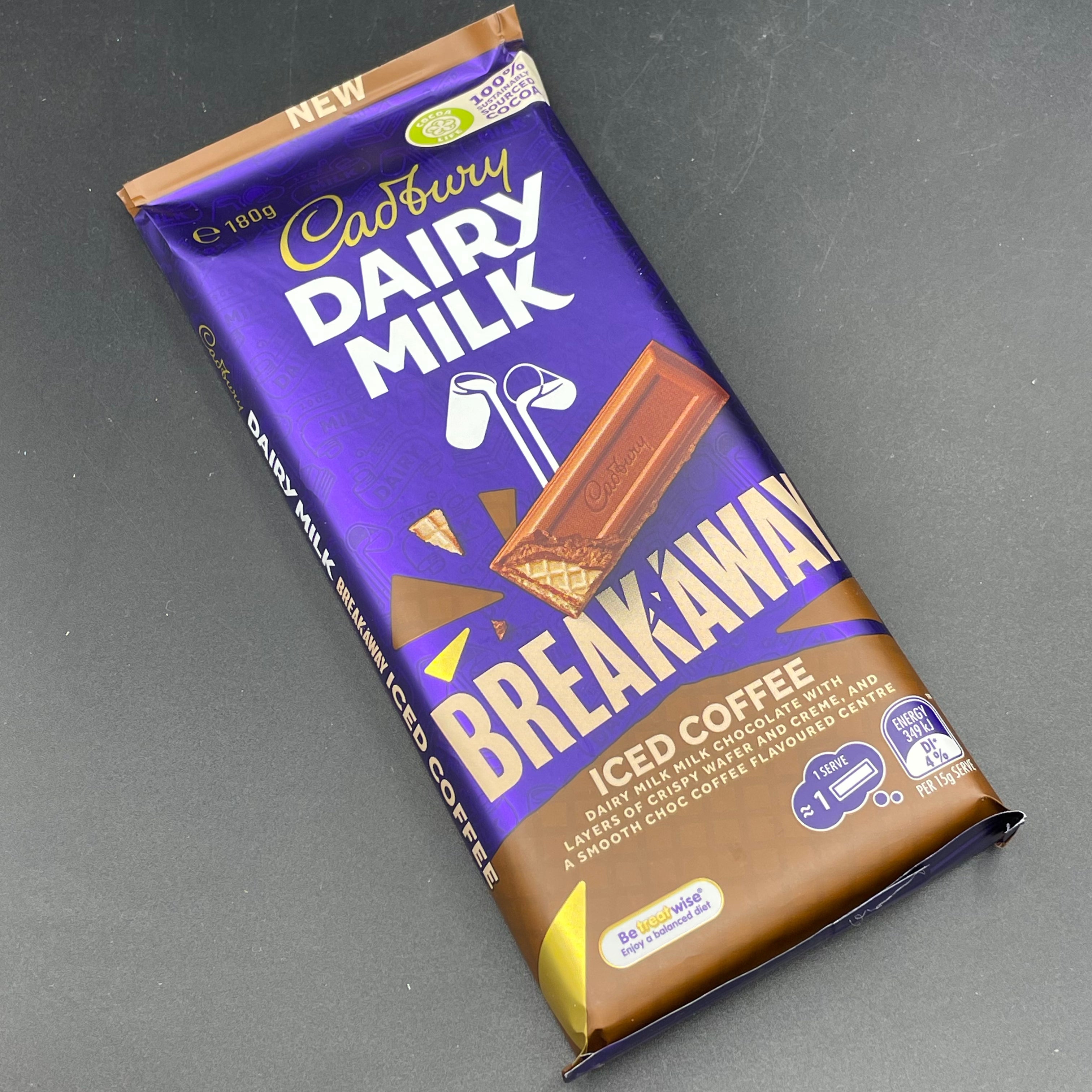 NEW Cadbury Dairy Milk Breakaway - Iced Coffee Flavour Block 180g (AUS