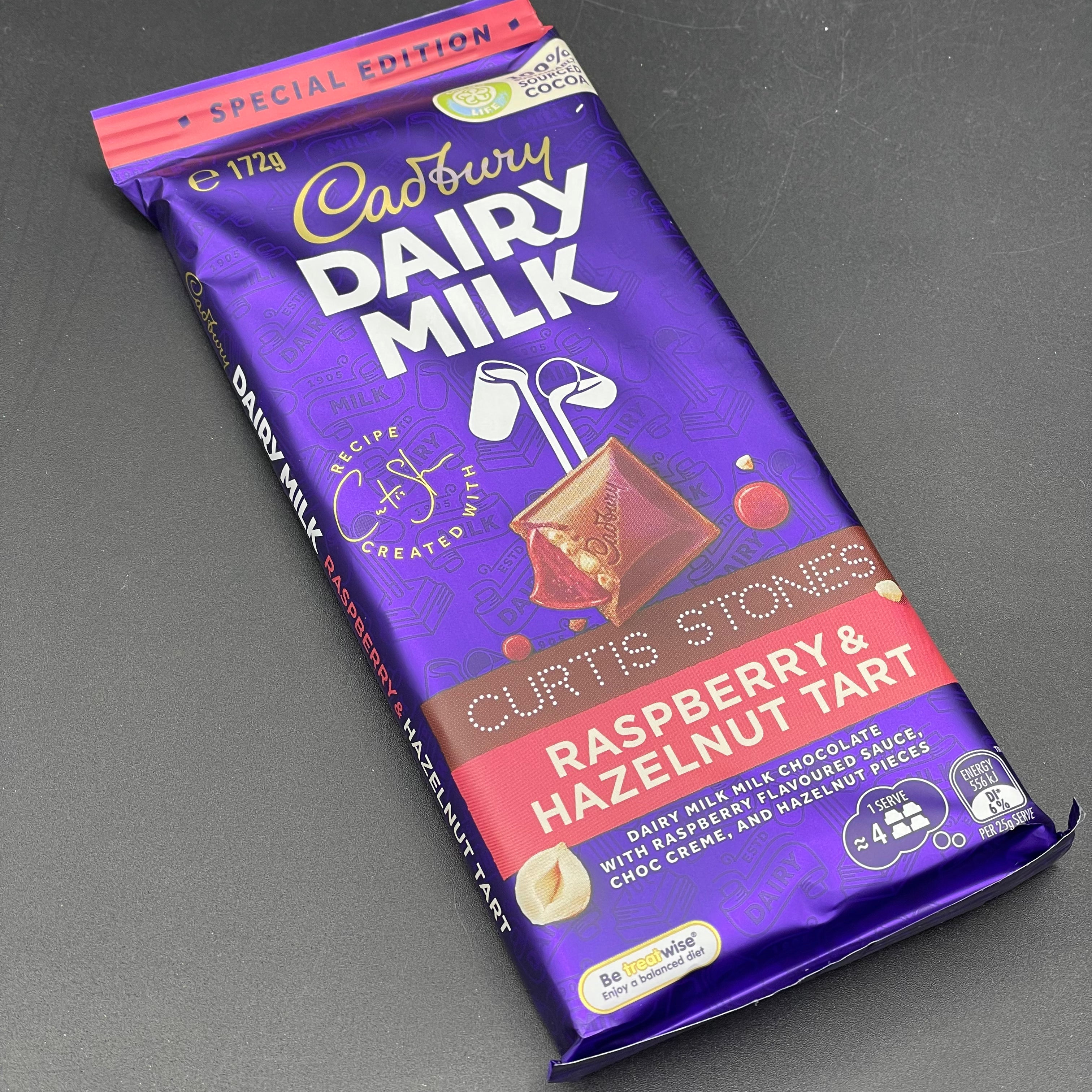 NEW Cadbury Dairy Milk Curtis Stone’s Raspberry & Hazelnut Tart Block